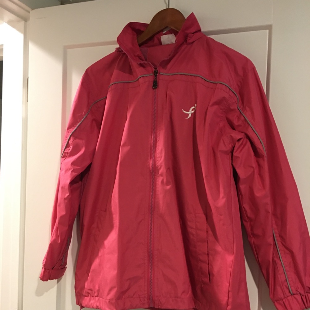 Pink Rain Jacket With Breast Cancer Ribbon - Gem